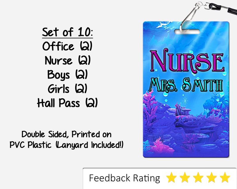 Ocean Theme Classroom Hall Passes for Teachers, Personalized, Set of 10 ...