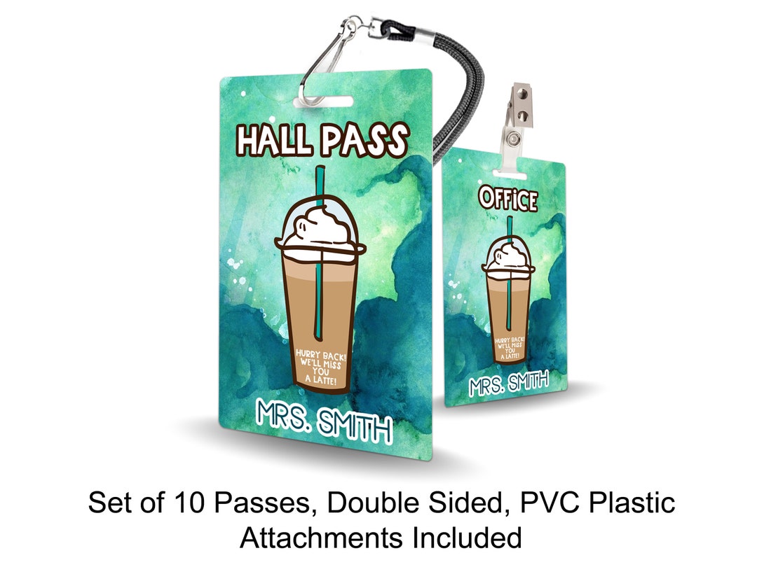 Coffee Theme Classroom Hall Passes for Teachers, Personalized, Set of ...