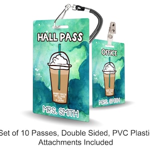 Coffee Theme Classroom Hall Passes for Teachers, Personalized, Set of ...