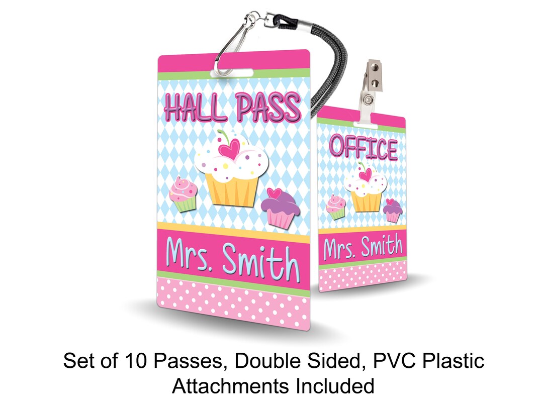 Cupcake Theme Classroom Hall Passes for Teachers, Personalized, Set of ...