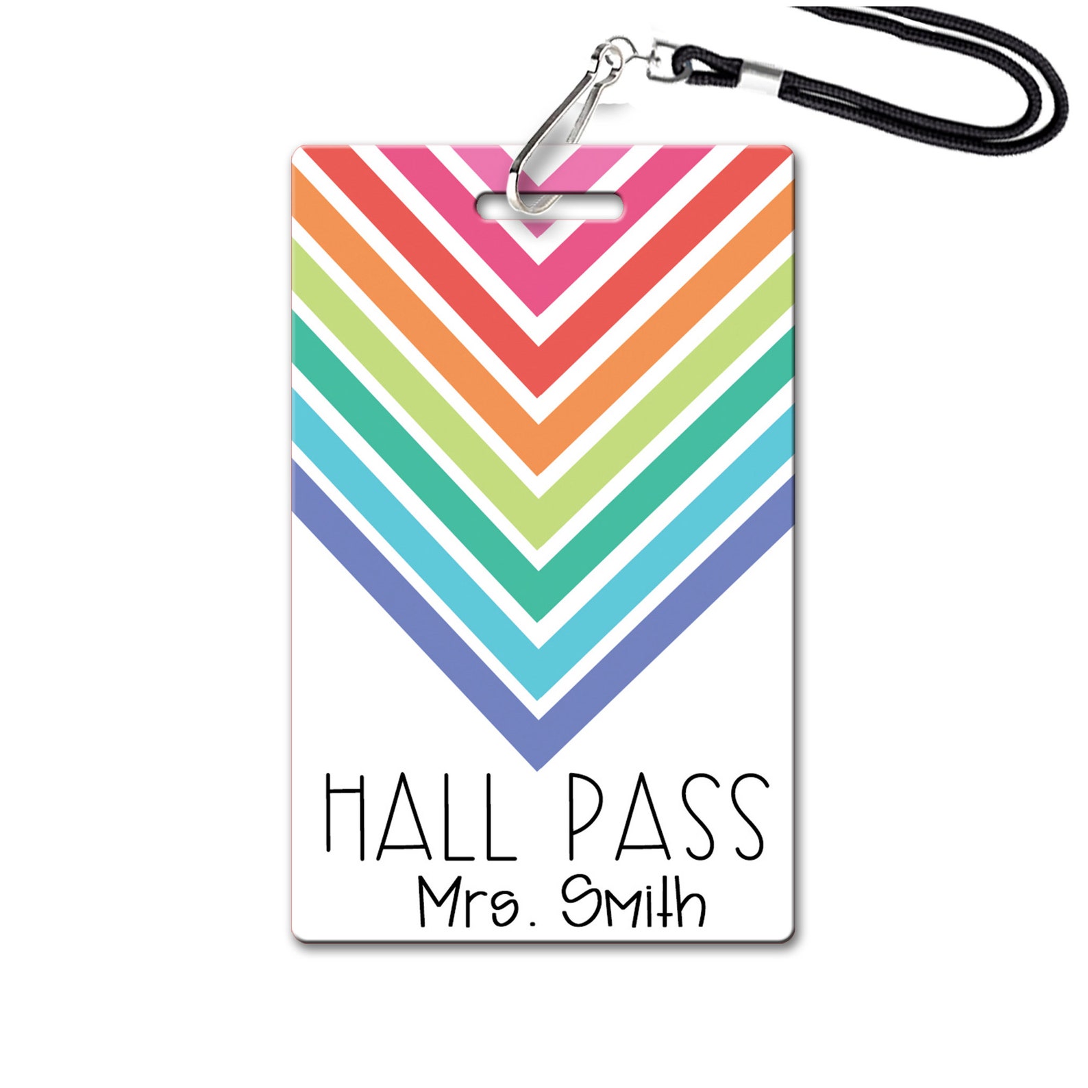 Chevron Rainbow Theme Classroom Hall Passes for Teachers, Personalized ...