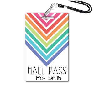 Chevron Rainbow Theme Classroom Hall Passes for Teachers, Personalized ...