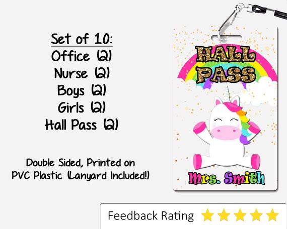 Rainbow Unicorn Theme Classroom Hall Passes for Teachers | Etsy