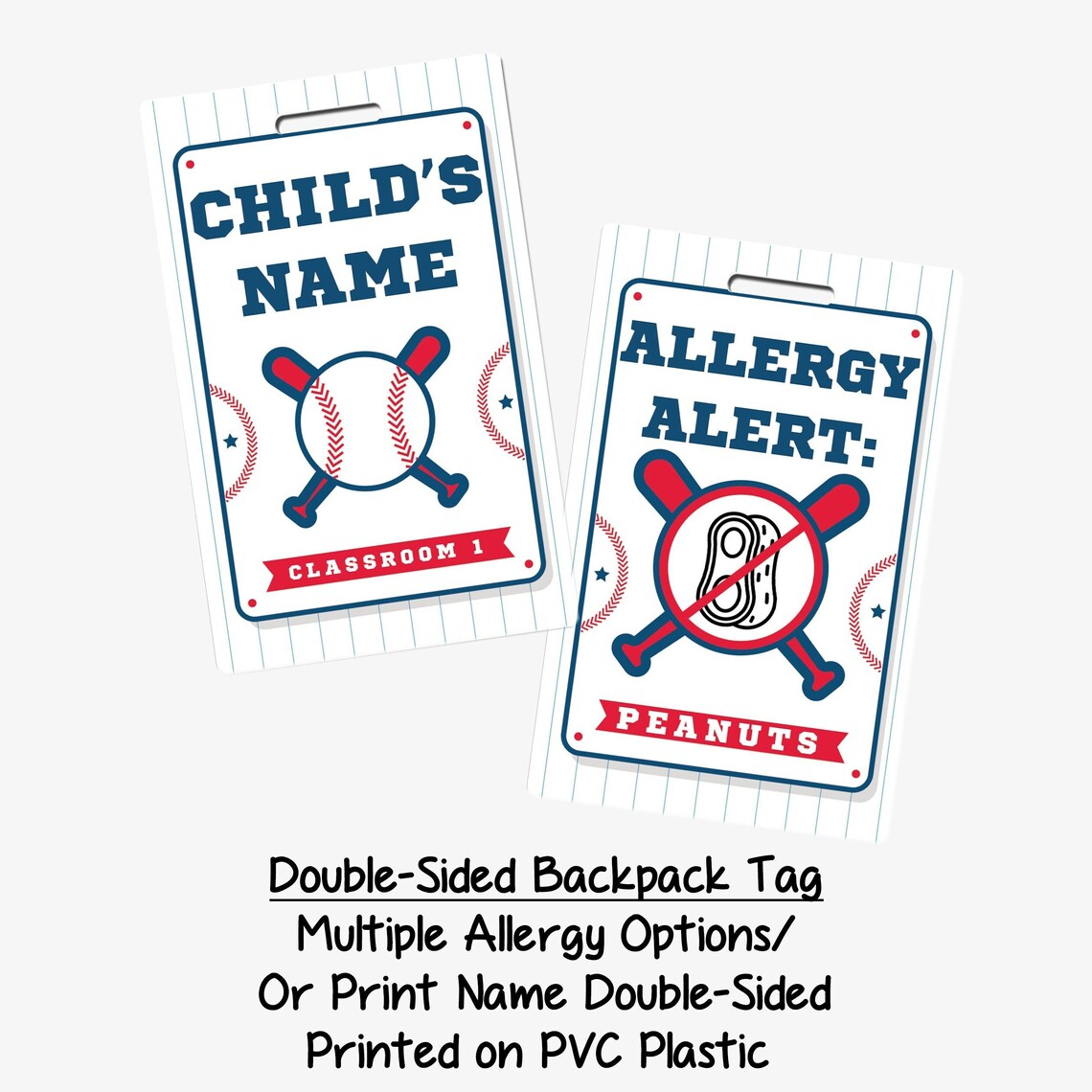 Baseball Backpack Name Tags Allergy Tags PLASTIC Bag Tags - Etsy