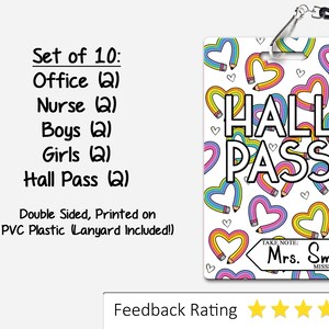 Pencil Hearts Theme Classroom Hall Passes for Teachers, Personalized ...