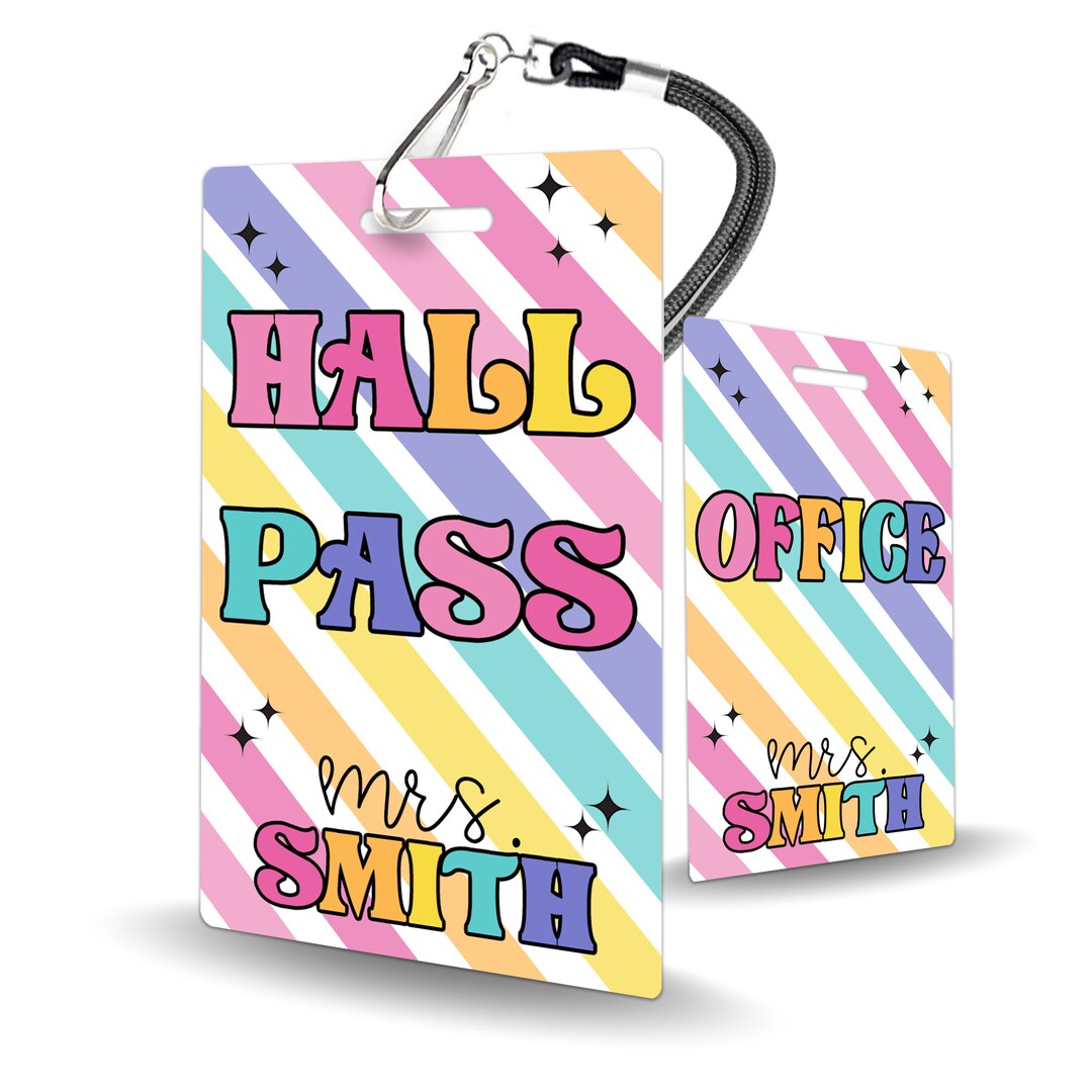 Retro Brights Theme Classroom Hall Passes for Teachers, Personalized ...