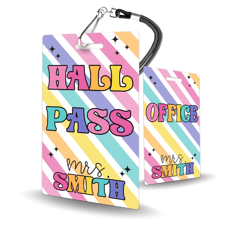 Retro Brights Theme Classroom Hall Passes for Teachers, Personalized ...