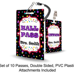 Dots Theme Classroom Hall Passes for Teachers, Personalized, Set of 10 ...