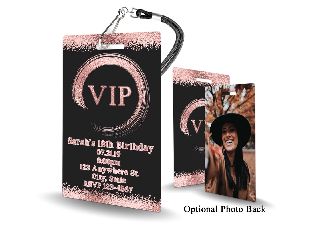 Rose Gold VIP Pass Birthday Invitation PLASTIC Rose Gold VIP Pass ...