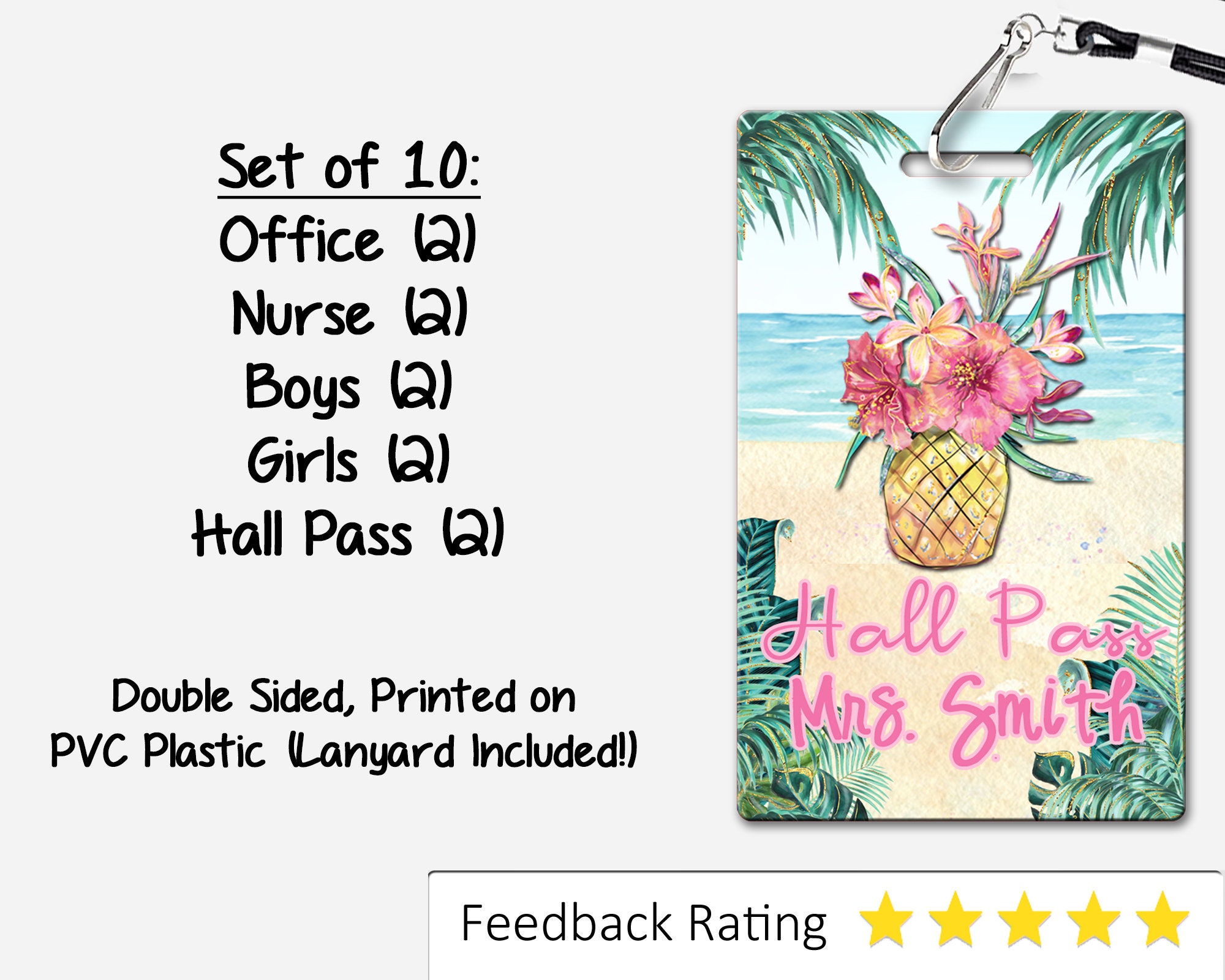 Tropical Getaway Theme Classroom Hall Passes for Teachers, Personalized ...