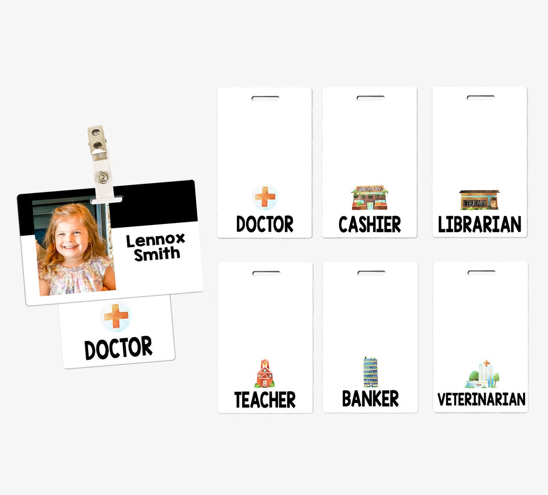 Dramatic Play Occupation Badge Set (7 Cards), Pretend Play Kids Badges ...