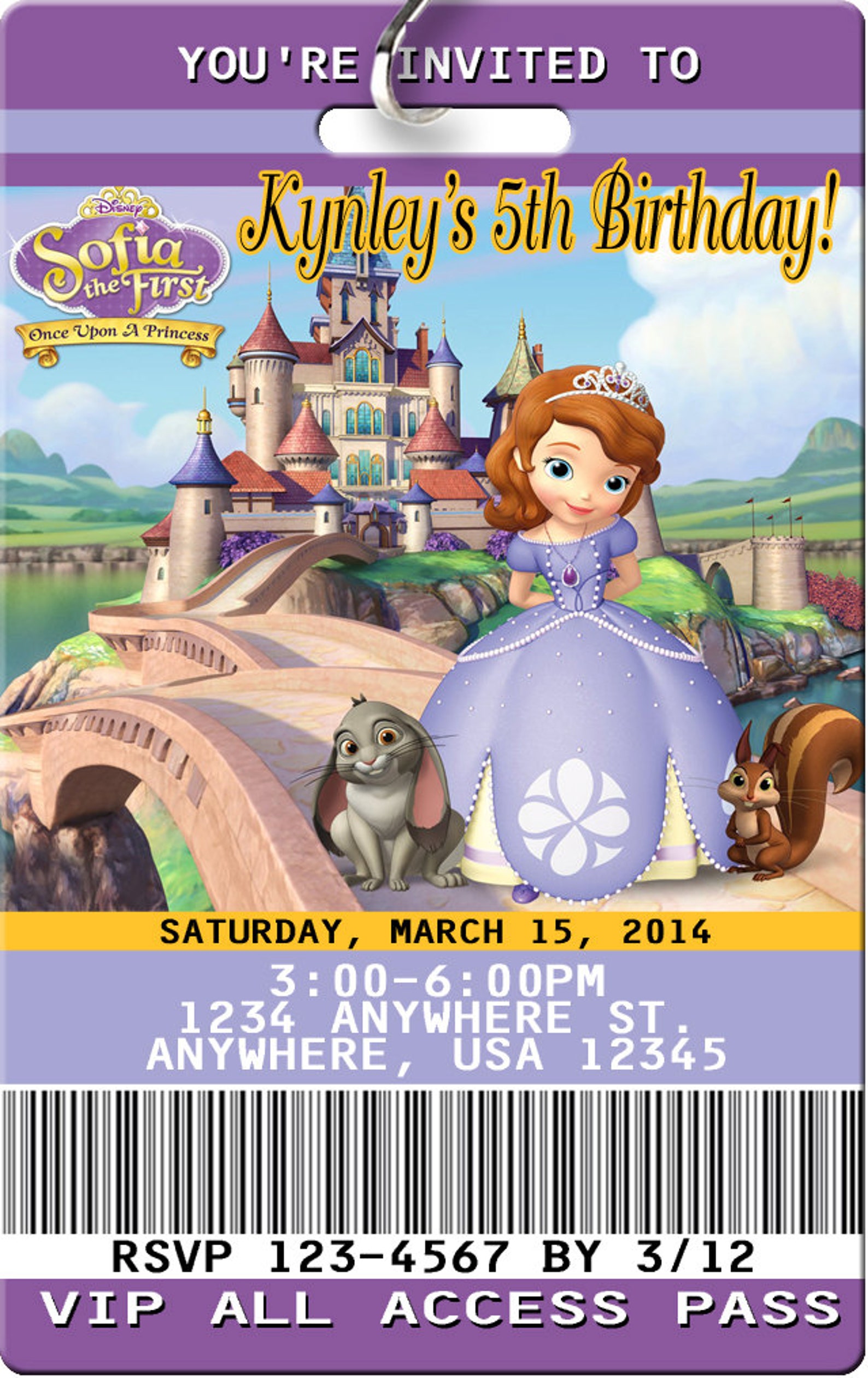 Sofia the First Invitation PLASTIC Sofia the First Sofia the - Etsy
