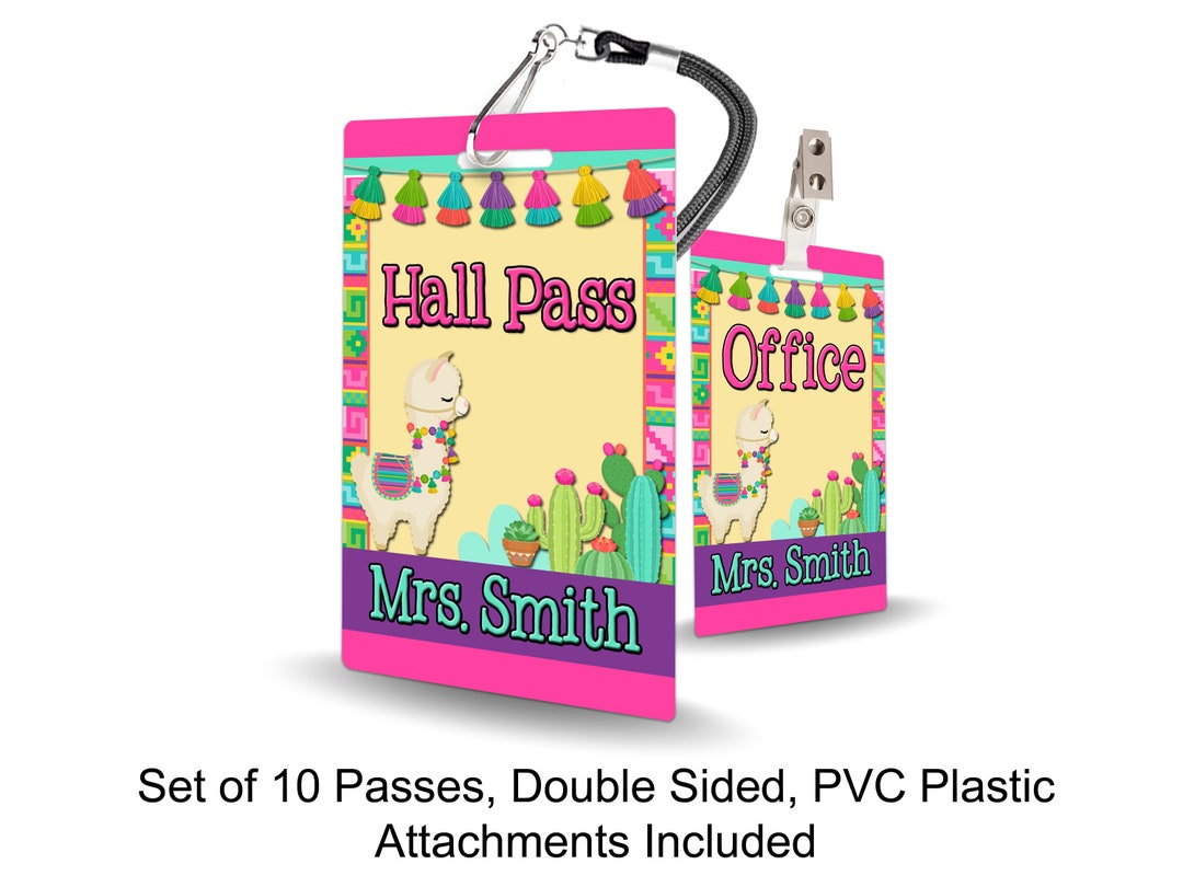 Llama Theme Classroom Hall Passes for Teachers, Personalized, Hall Pass ...