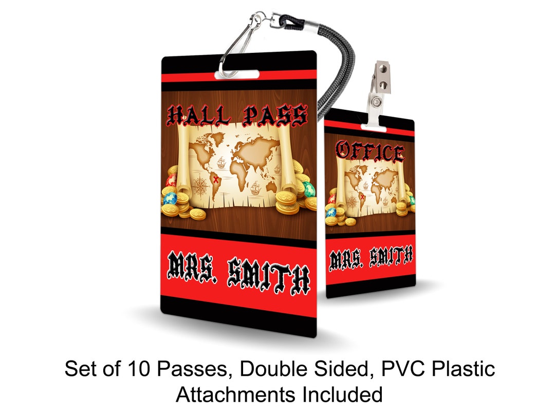 Pirate Theme Classroom Hall Passes for Teachers, Personalized, Set of ...