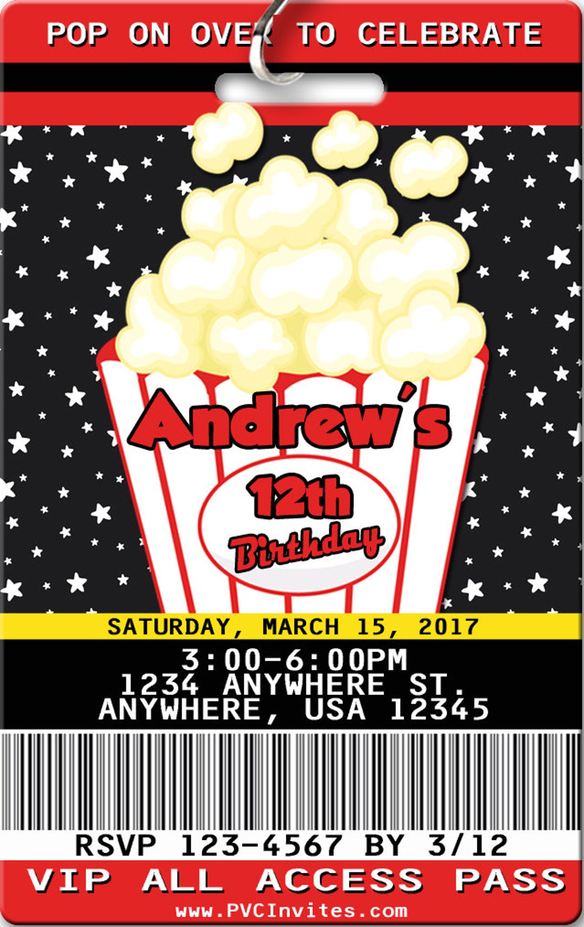 Popcorn Birthday Invitation PLASTIC Popcorn Birthday Popcorn - Etsy