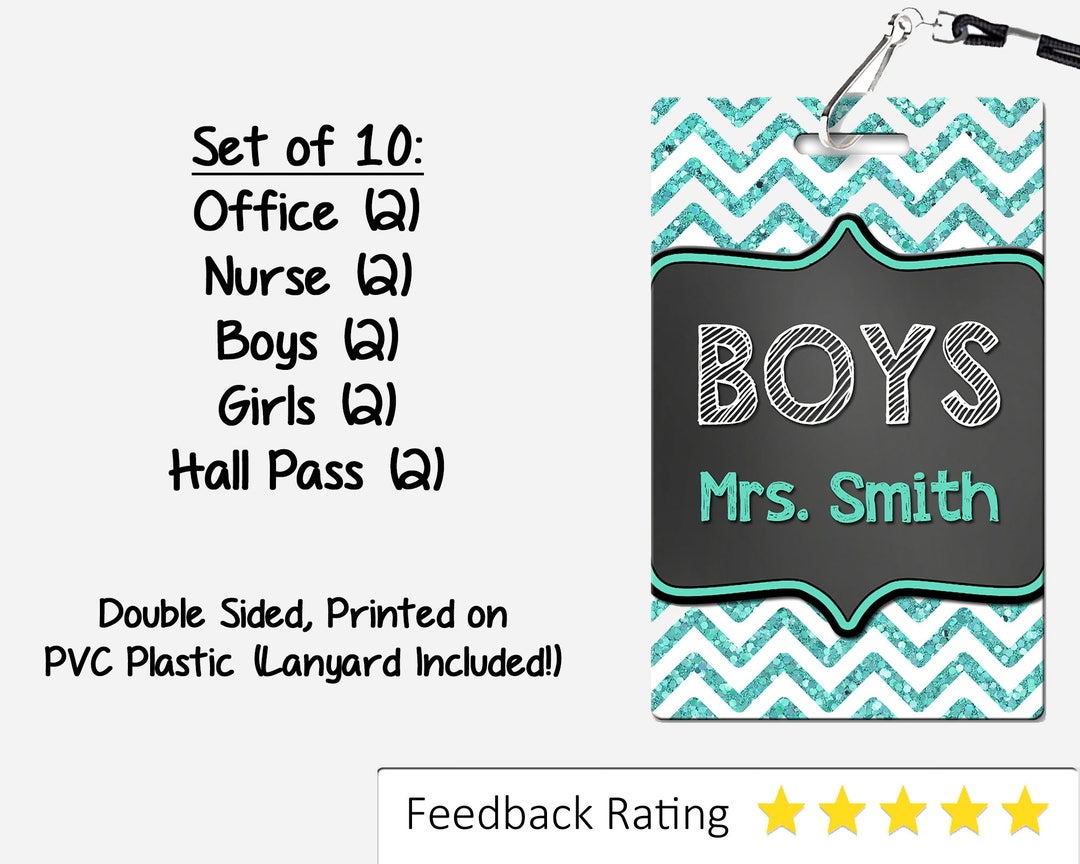 Teal Chevron Theme Classroom Hall Passes for Teachers, Personalized ...