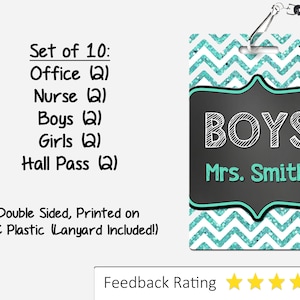 Teal Chevron Theme Classroom Hall Passes for Teachers, Personalized ...