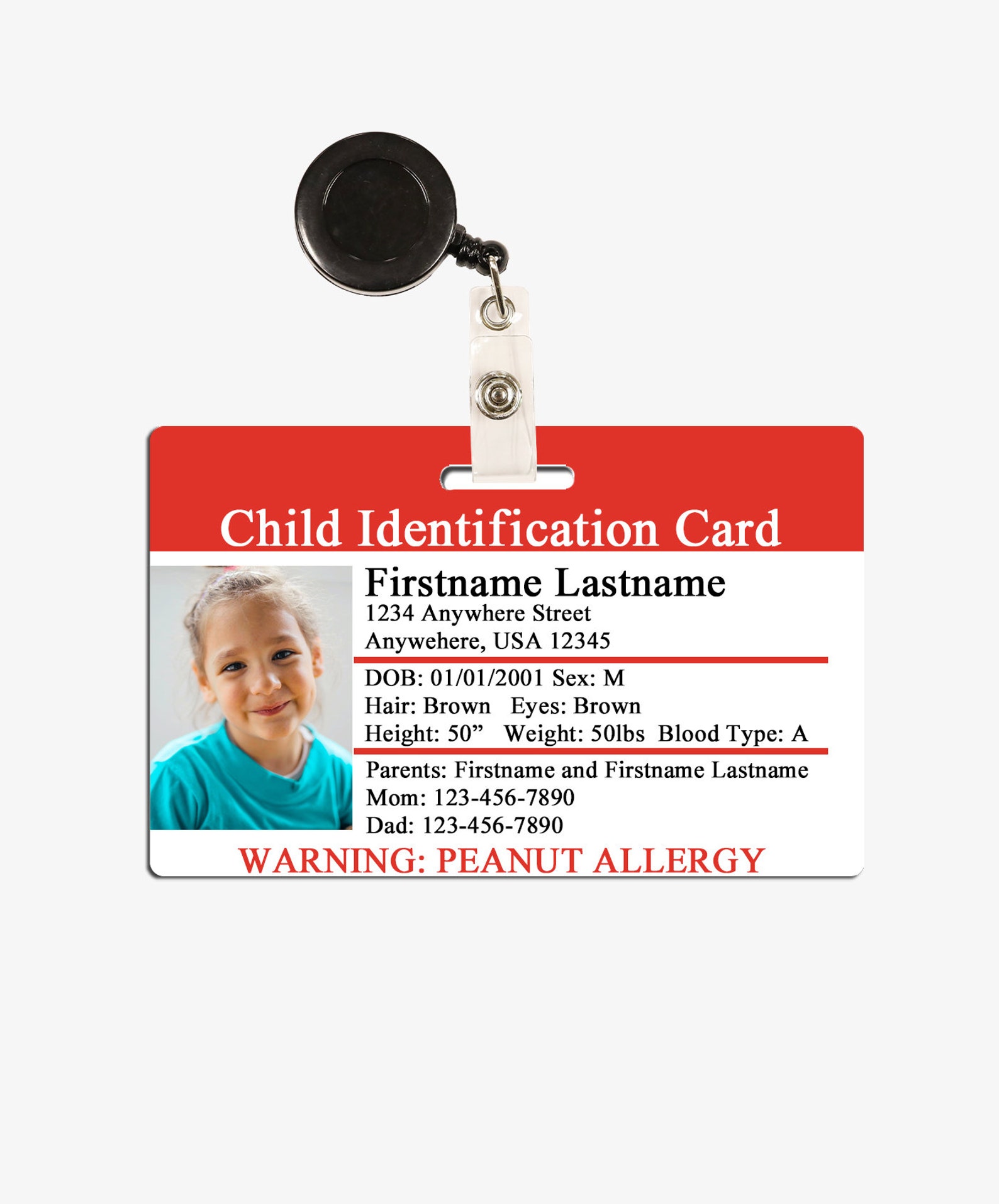 Child Identification, Lost Child Card - Child ID, Safety, Emergency ...