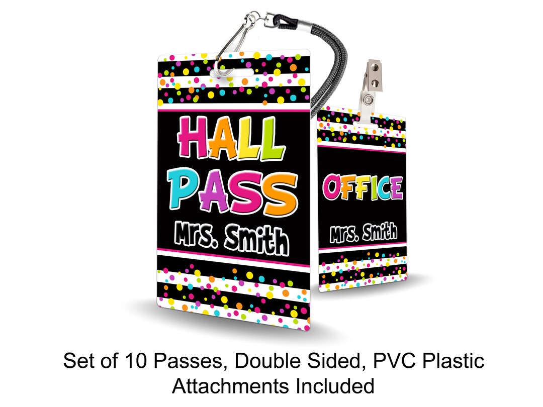Neon Dots Theme Classroom Hall Passes for Teachers, Personalized, Hall ...