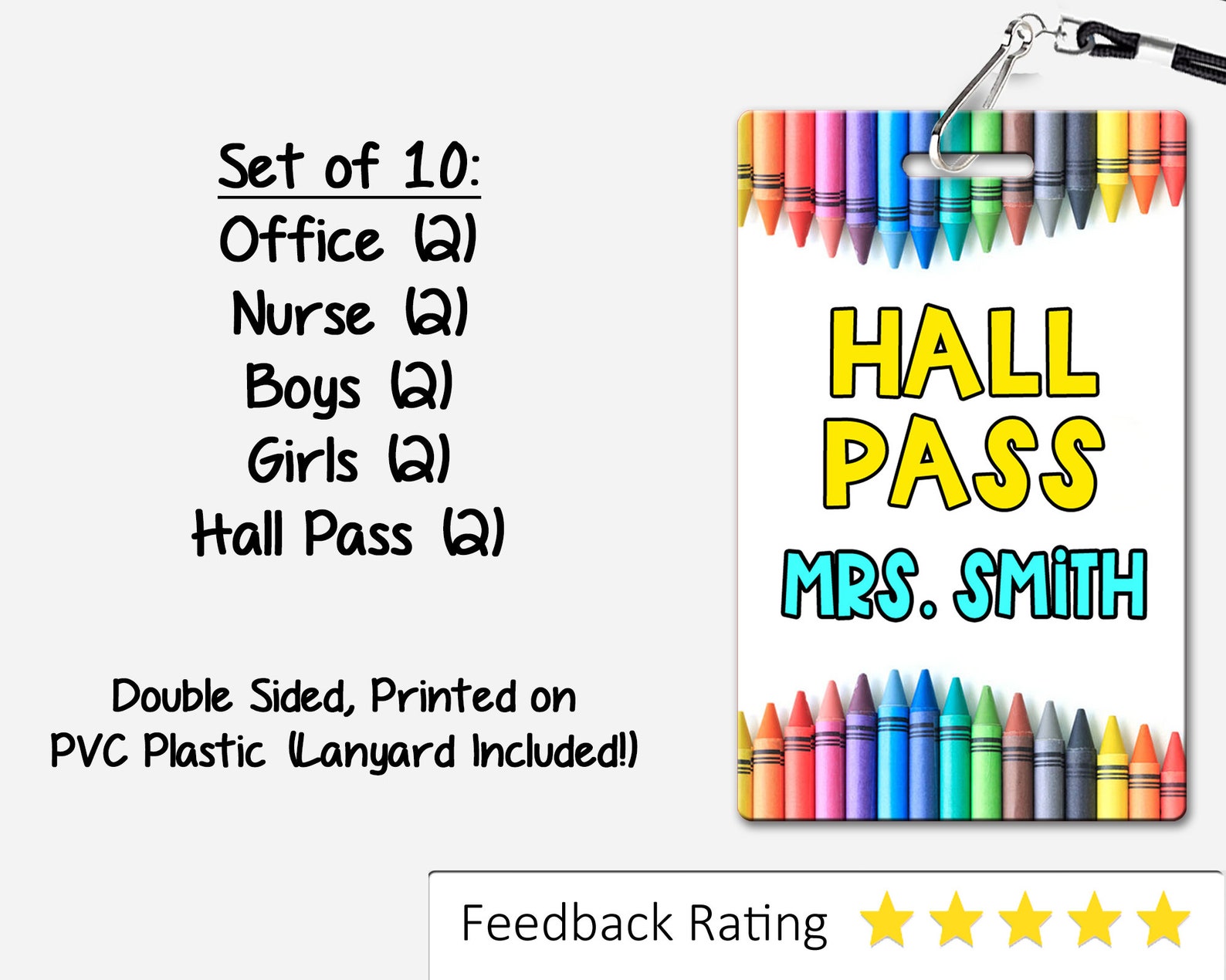 Crayons Theme Classroom Hall Passes for Teachers, Personalized, Hall ...