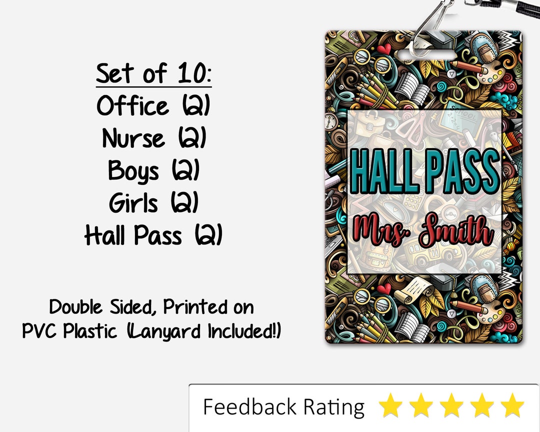 School Doodles Theme Classroom Hall Passes for Teachers, Personalized ...