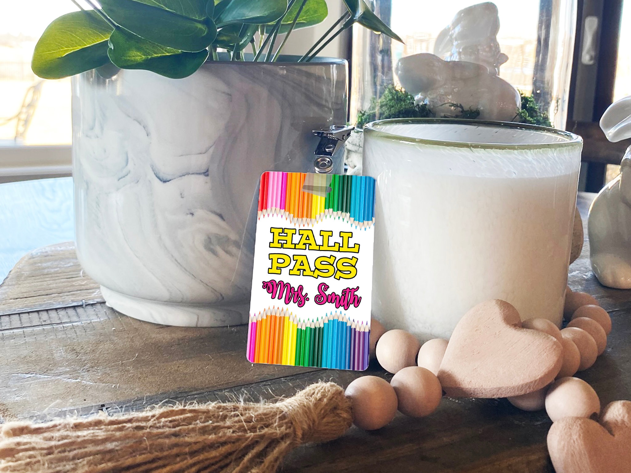 Pencil Theme Classroom Hall Passes for Teachers, Personalized, Set of ...