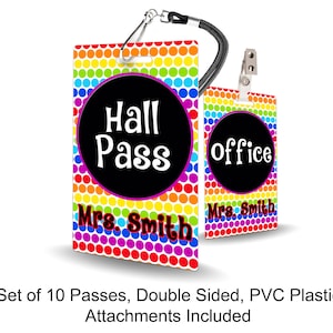 Rainbow Dots Theme Classroom Hall Passes for Teachers, Personalized ...