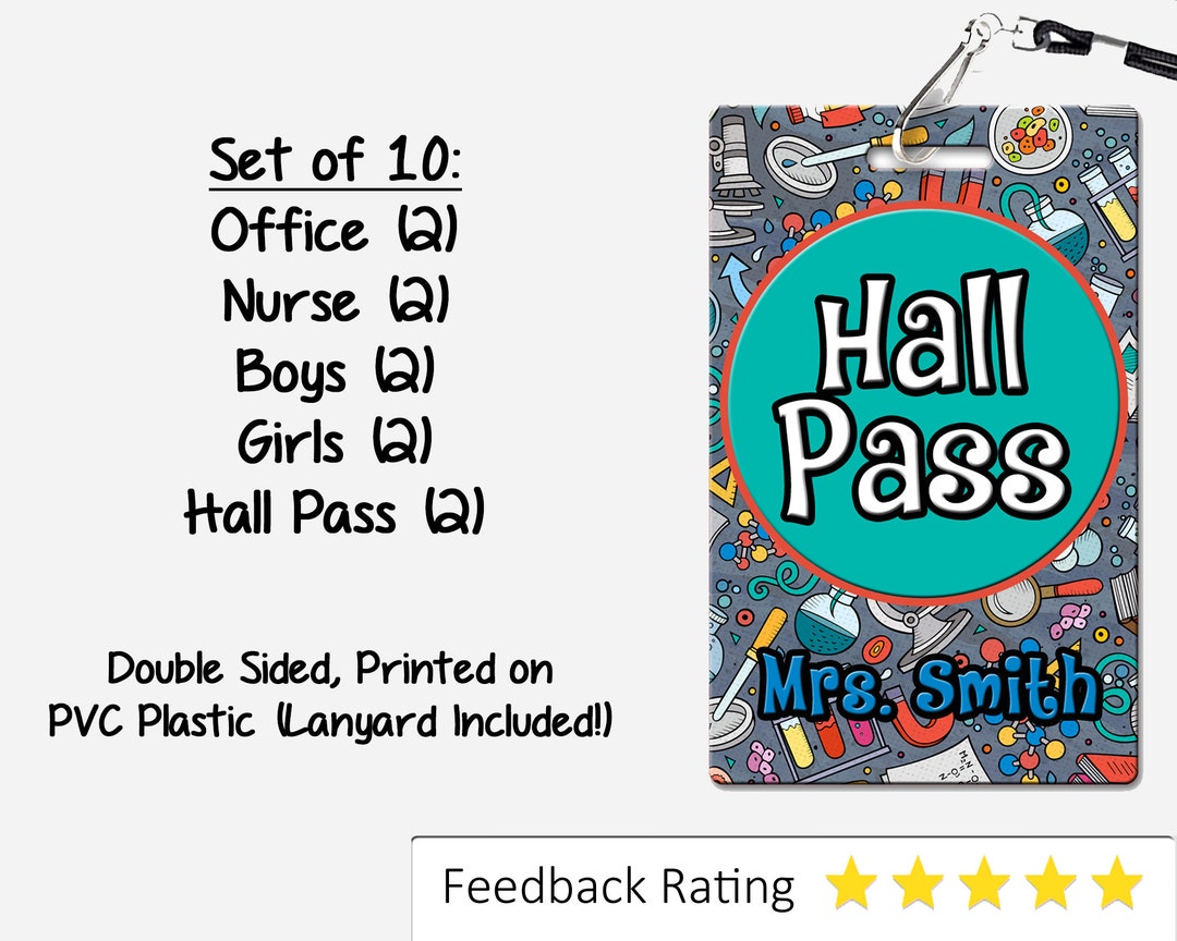 Science Theme Classroom Hall Passes for Teachers, Personalized, Set of ...