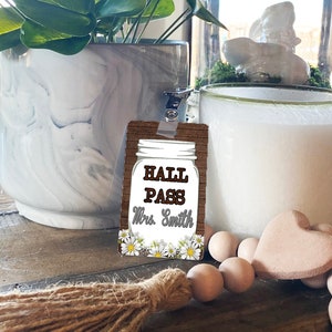 Mason Jar Theme Classroom Hall Passes for Teachers, Personalized, Hall ...