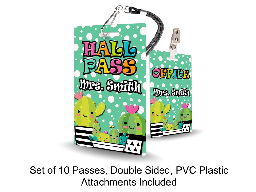 Cactus Theme Classroom Hall Passes for Teachers, Personalized, Hall ...