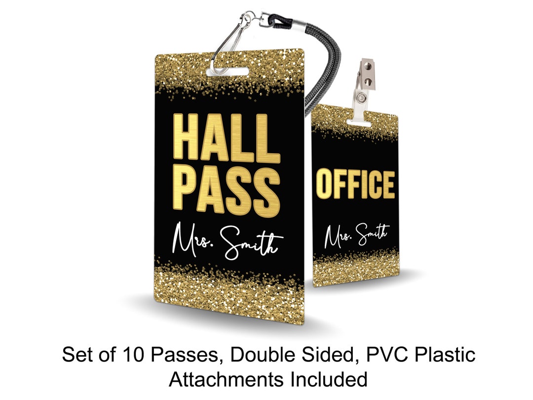 Gold Theme Classroom Hall Passes for Teachers, Personalized, Set of 10 ...