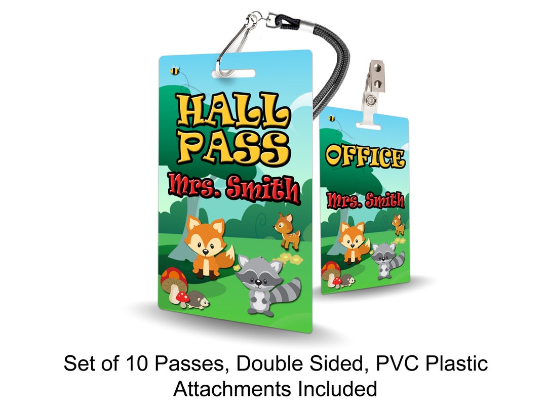 Woodlands Theme Classroom Hall Passes for Teachers, Personalized, Hall ...