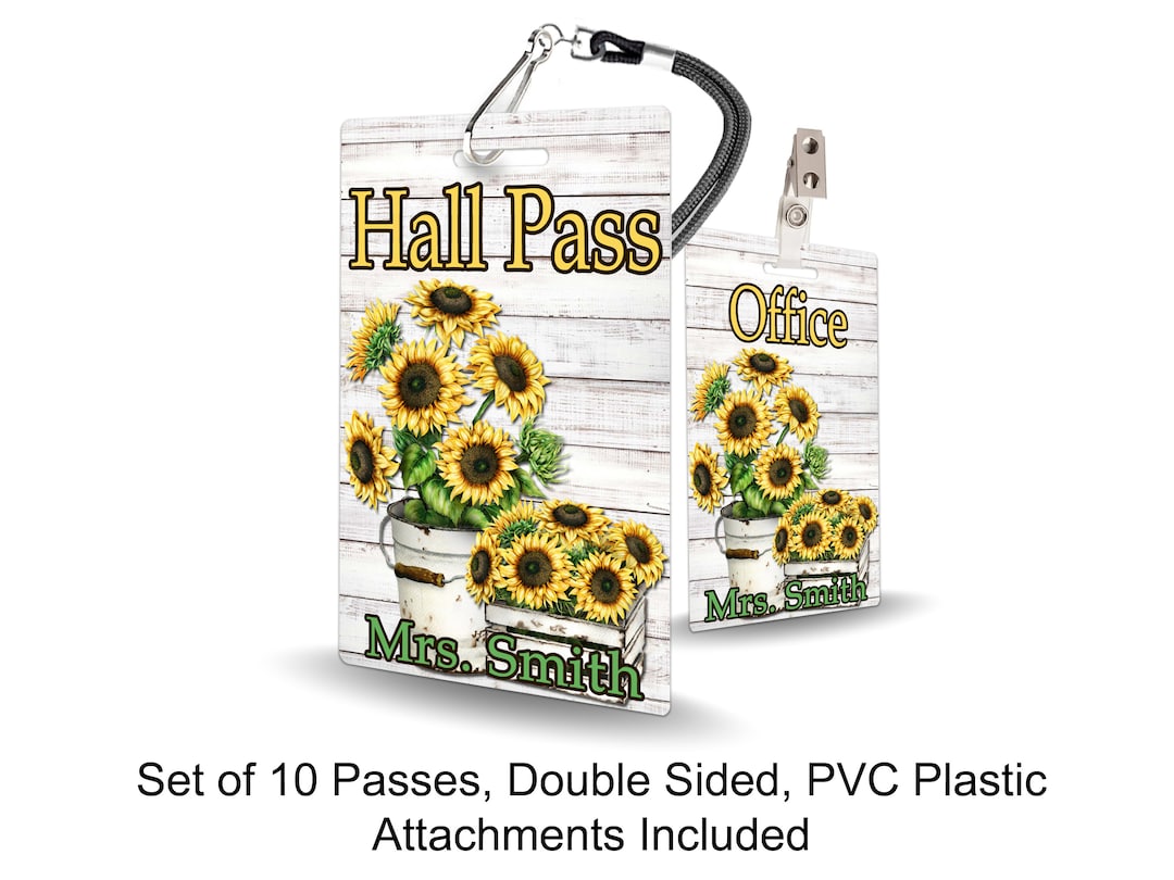 Sunflower Theme Classroom Hall Passes for Teachers, Personalized, Hall ...