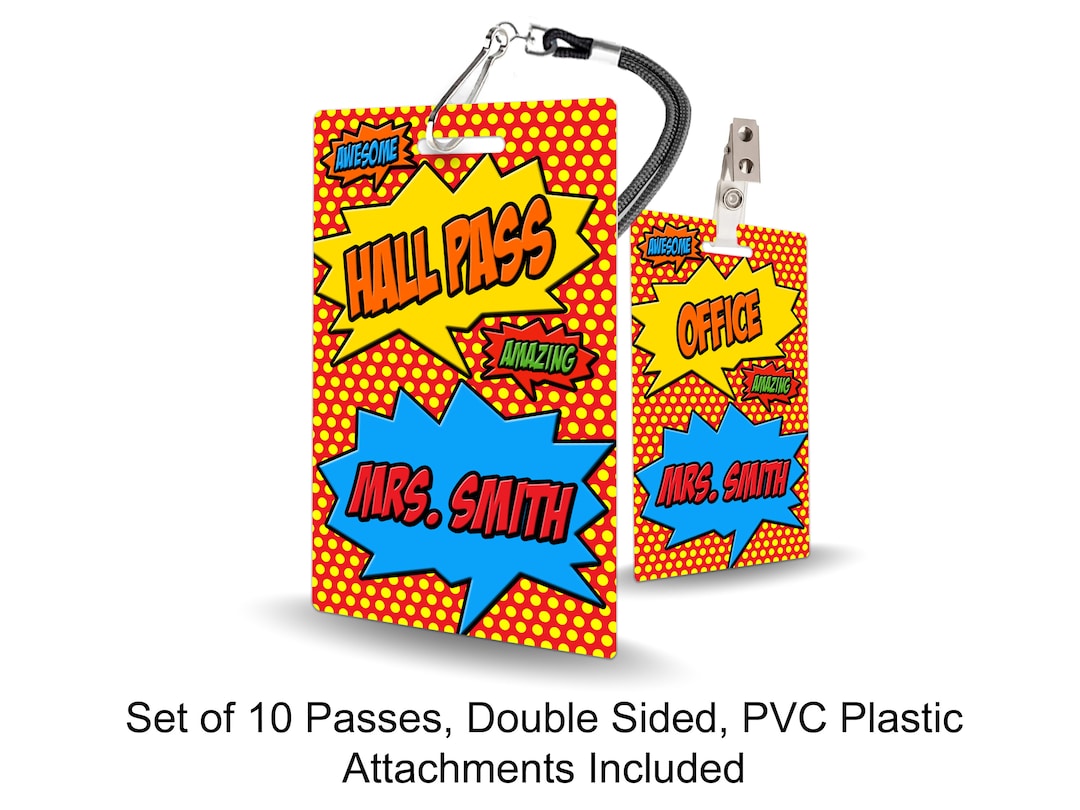 Superhero Theme Classroom Hall Passes for Teachers, Personalized, Hall ...