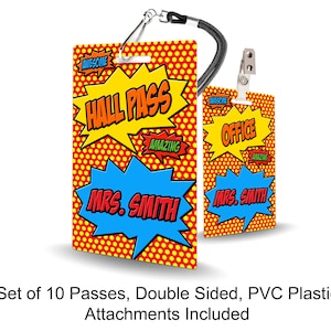 Superhero Theme Classroom Hall Passes for Teachers, Personalized, Hall ...