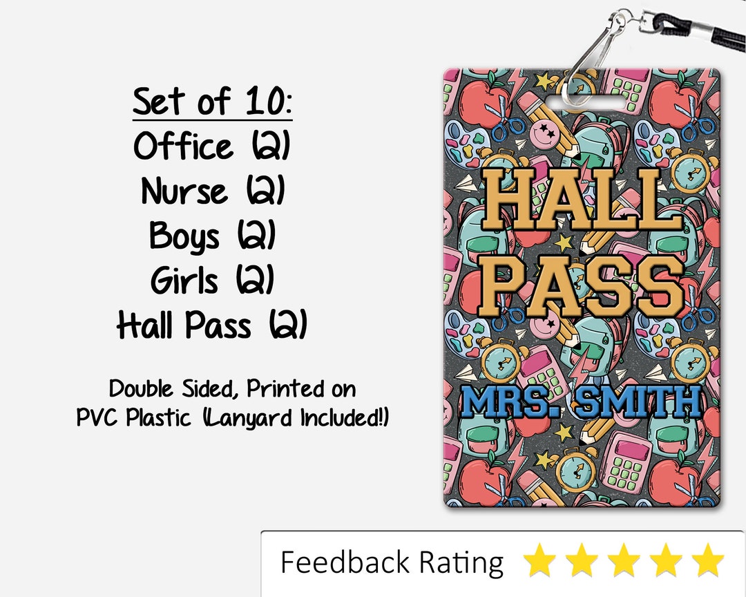 School Supplies Theme Classroom Hall Passes for Teachers, Personalized ...