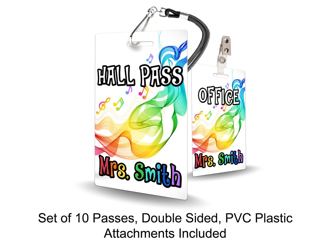 Music Theme Classroom Hall Passes for Teachers, Personalized, Hall Pass ...