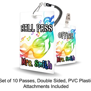 Music Theme Classroom Hall Passes for Teachers, Personalized, Hall Pass ...