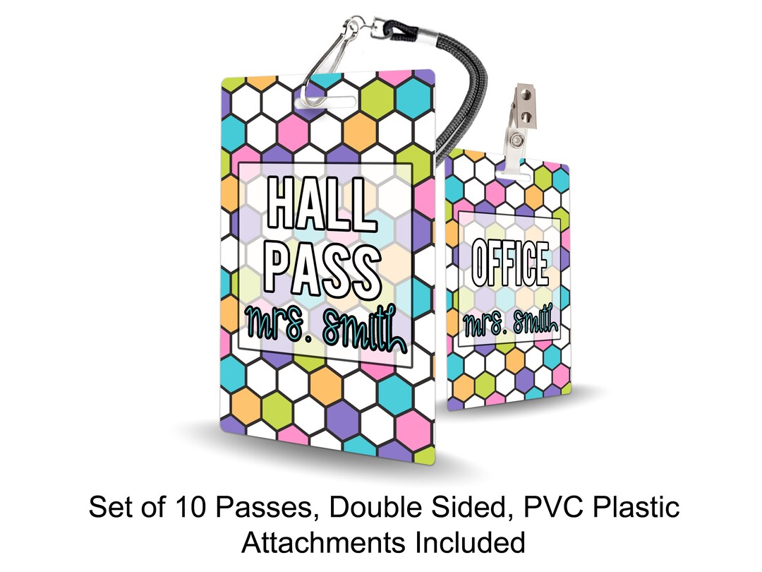 Hexagon Theme Classroom Hall Passes for Teachers, Personalized, Hall ...