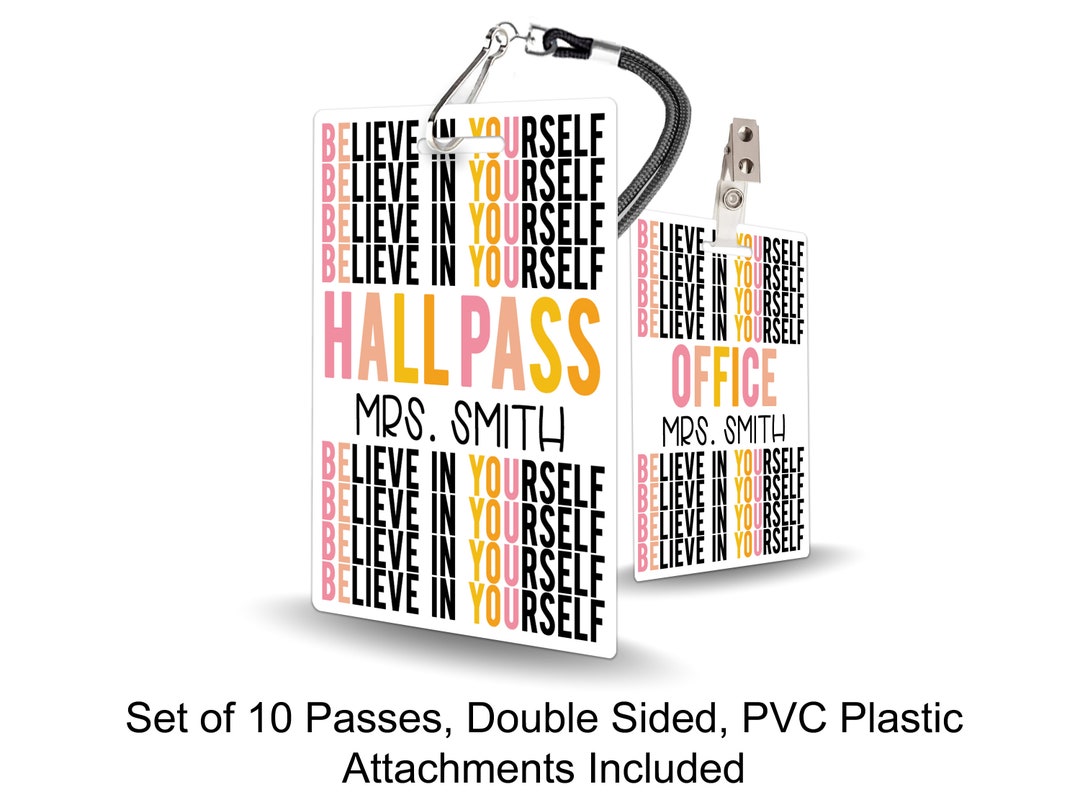 Believe Sunset Theme Classroom Hall Passes for Teachers, Personalized ...