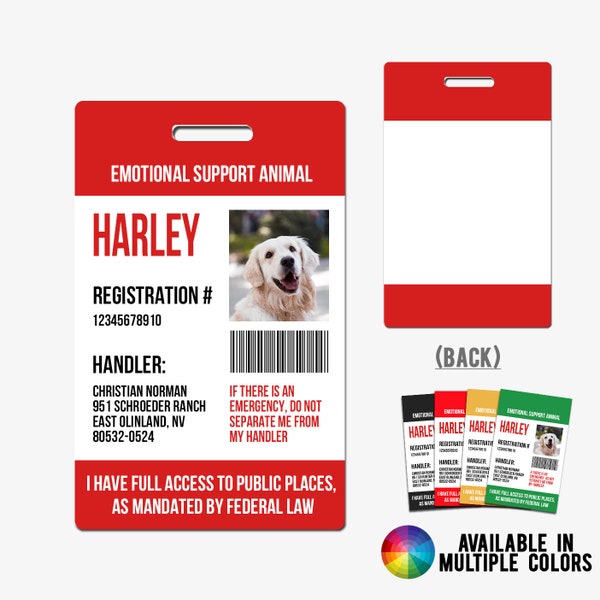 Emotional Support Animal Card - Etsy