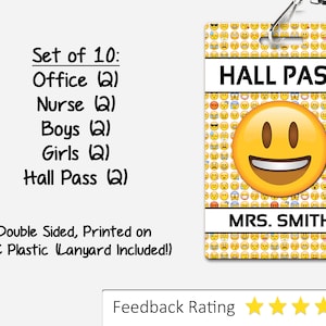 Emoji Theme Classroom Hall Passes for Teachers, Personalized, Hall Pass ...