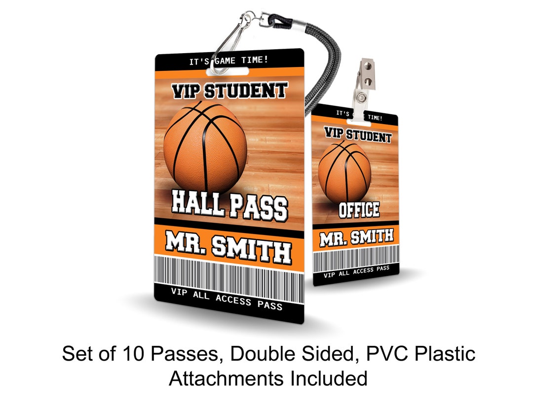 Basketball Theme Classroom Hall Passes for Teachers, Personalized, Set ...