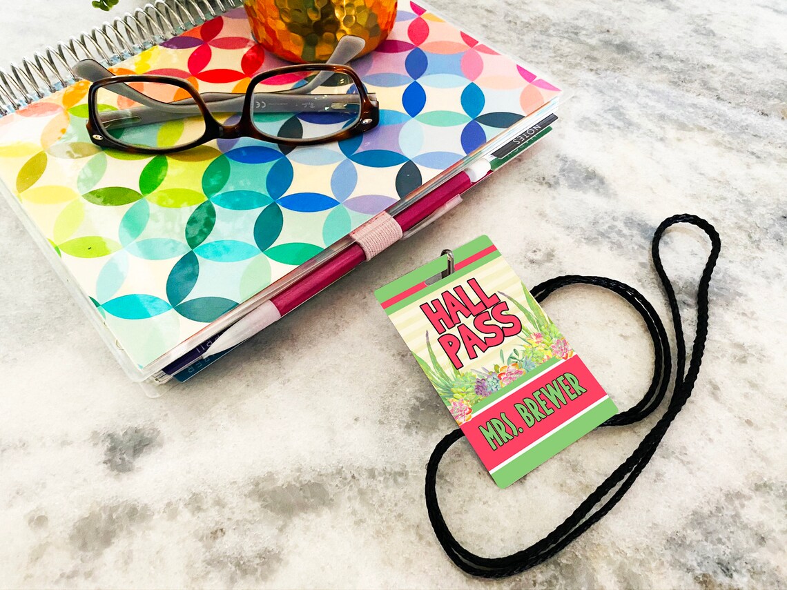 Succulent Theme Classroom Hall Passes for Teachers, Personalized, Hall ...
