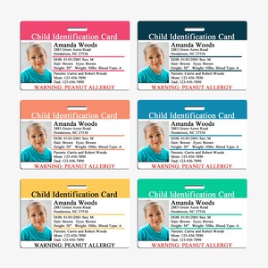 Child Identification, Lost Child Card - Child ID, Safety, Emergency ...