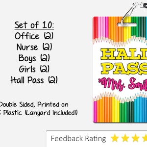 Pencil Theme Classroom Hall Passes for Teachers, Personalized, Set of ...