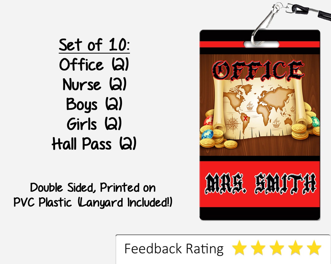 Pirate Theme Classroom Hall Passes for Teachers, Personalized, Set of ...