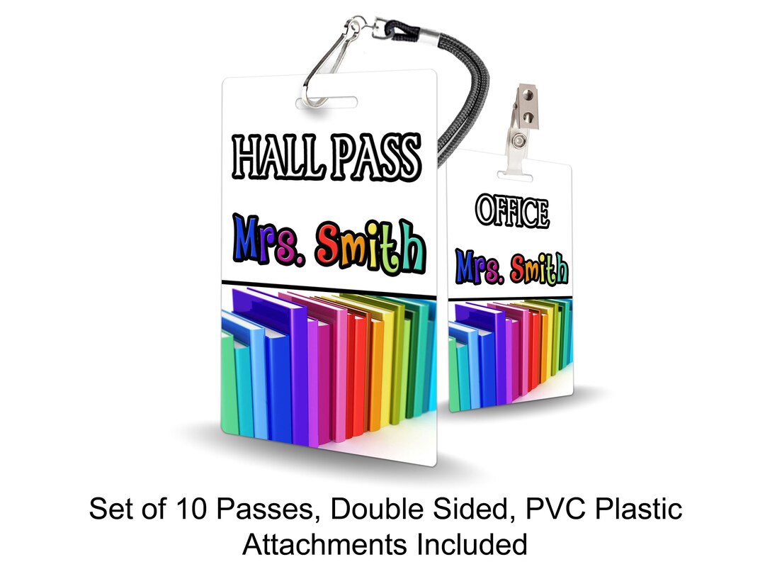 Books Theme Classroom Hall Passes for Teachers, Personalized, Hall Pass ...