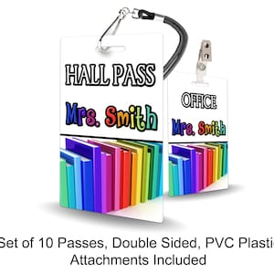 Books Theme Classroom Hall Passes for Teachers, Personalized, Hall Pass ...