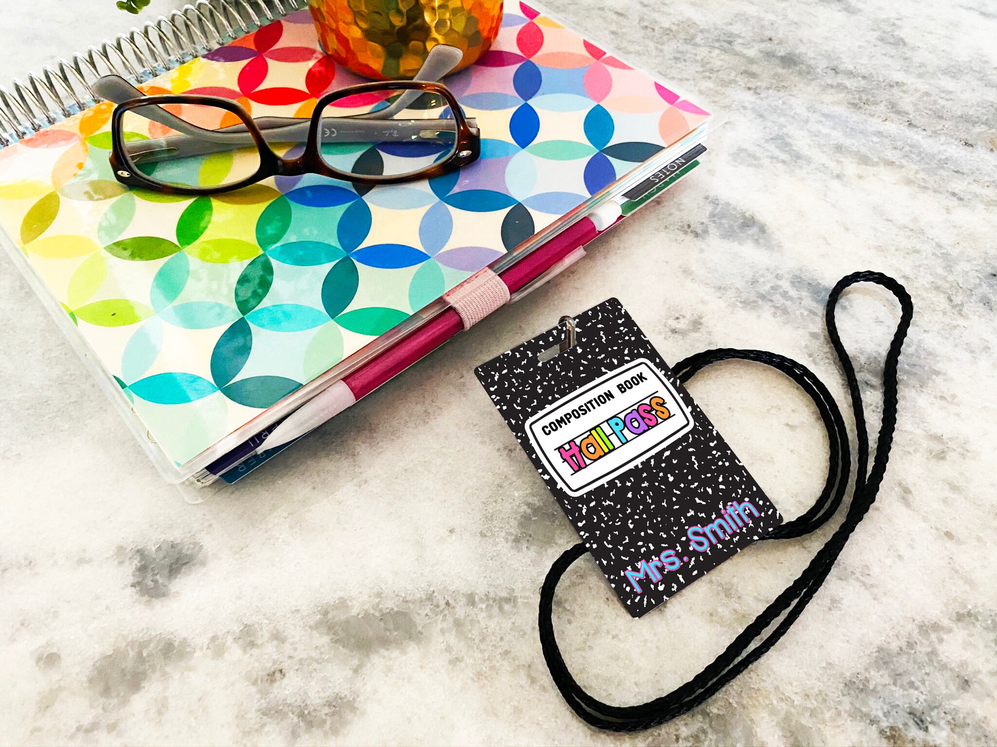 Composition Book Theme Classroom Hall Passes for Teachers, Personalized ...